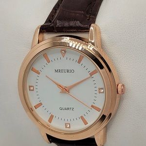 Mreurio | Accessories | Mens Mreurio Round Rose Gold Tone Brown Leather ...